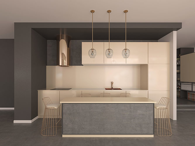 Kitchen modern with walls and counter tops free 3D model | CGTrader