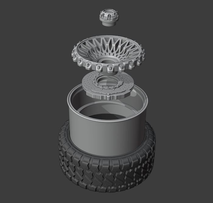 Mesh Offroad Wheel set with low profile tires 3D model 3D printable ...