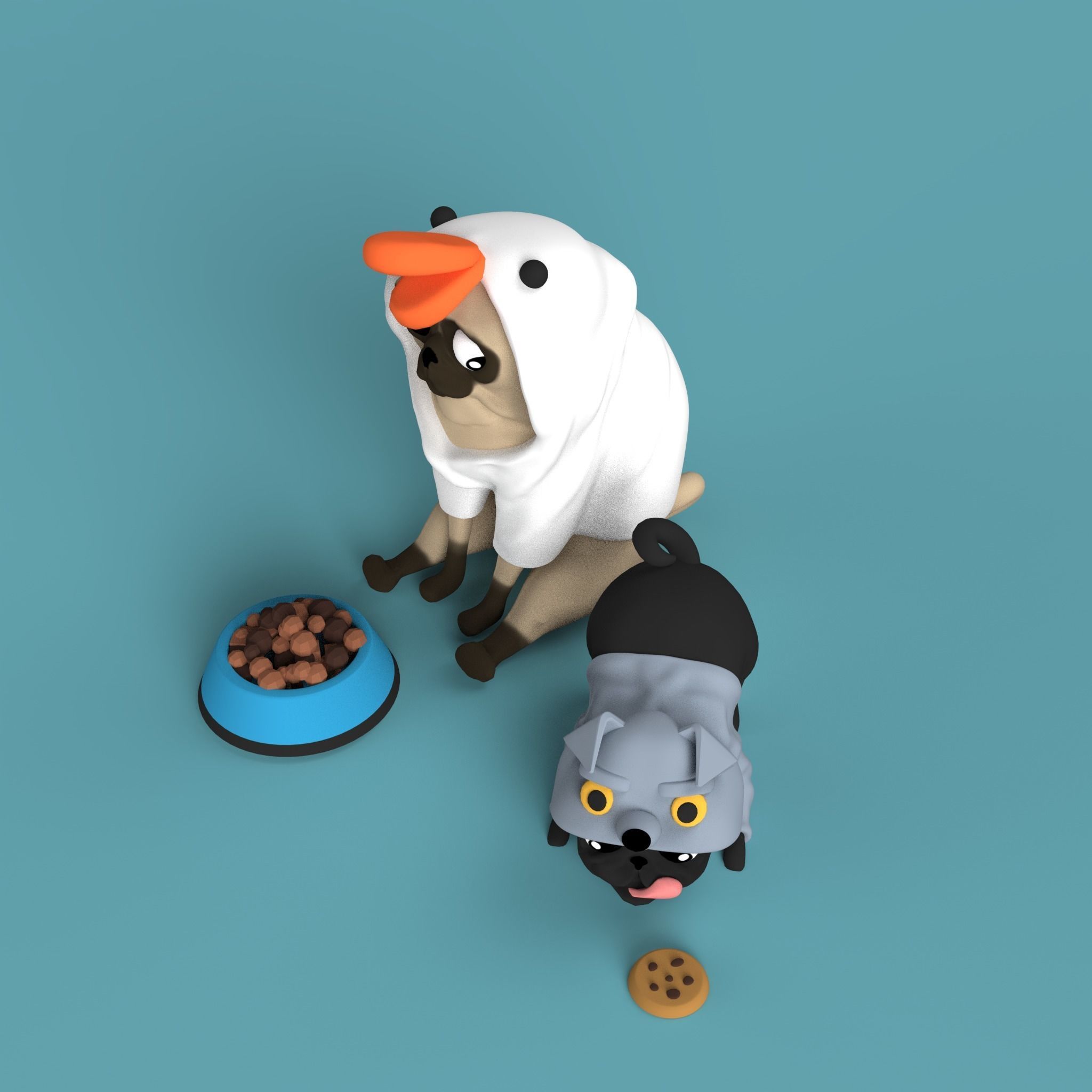 Cute pugs 3D model 3D printable | CGTrader