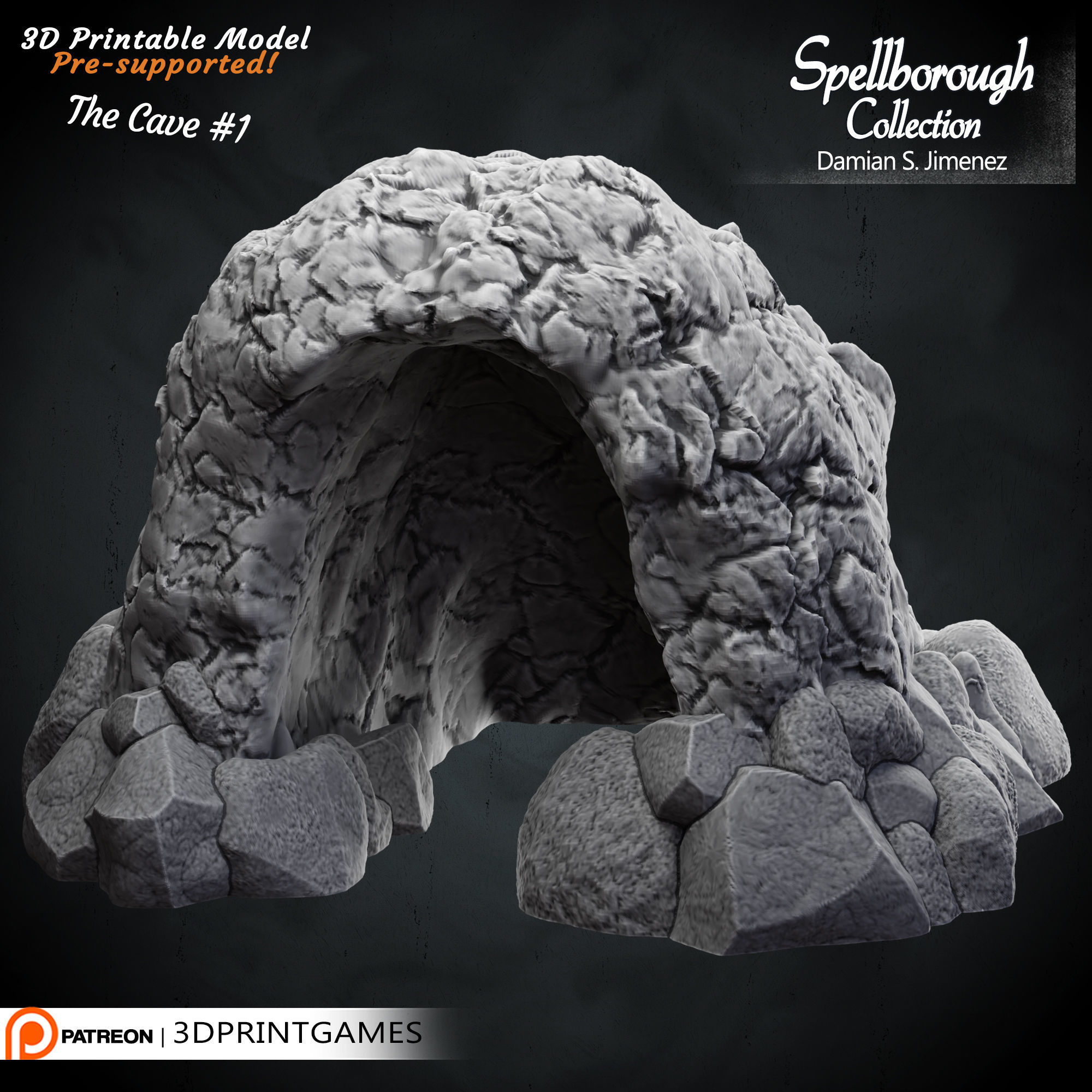 Cave 2 - 3D terrain for tabletop games Pre supported 3D model 3D model ...