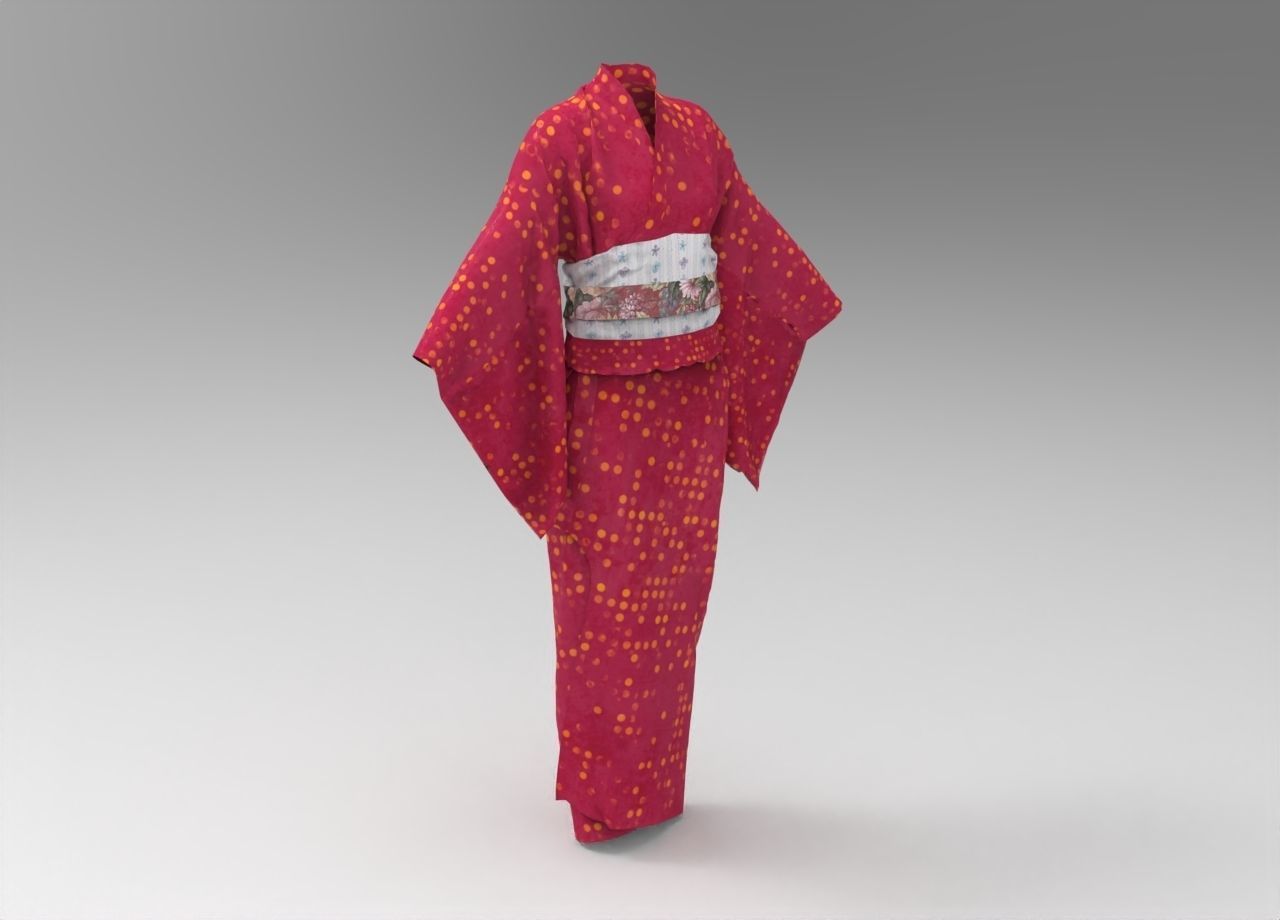 Red Yukata Dress 3D model | CGTrader