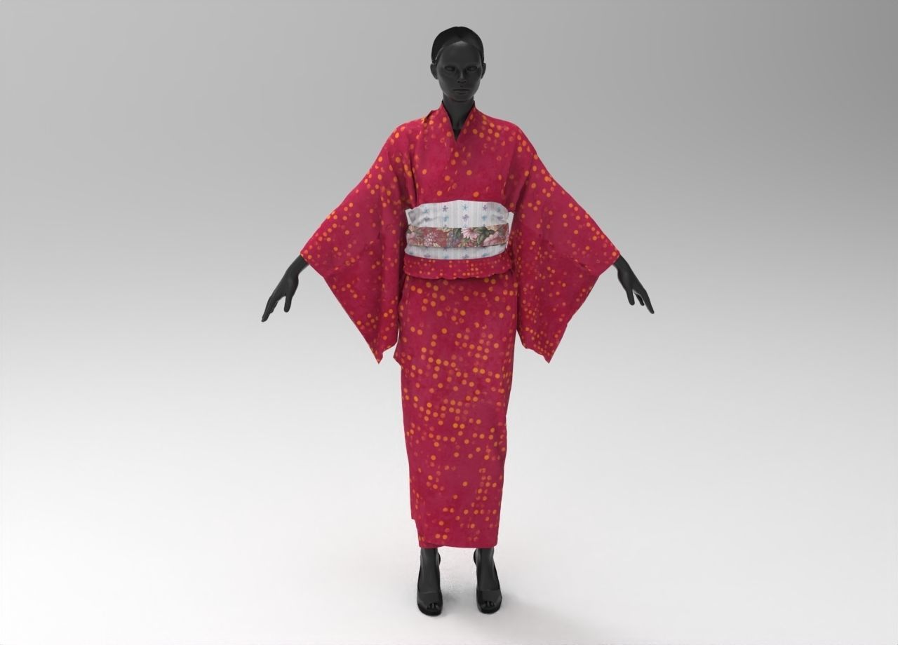 Red Yukata Dress 3D model | CGTrader