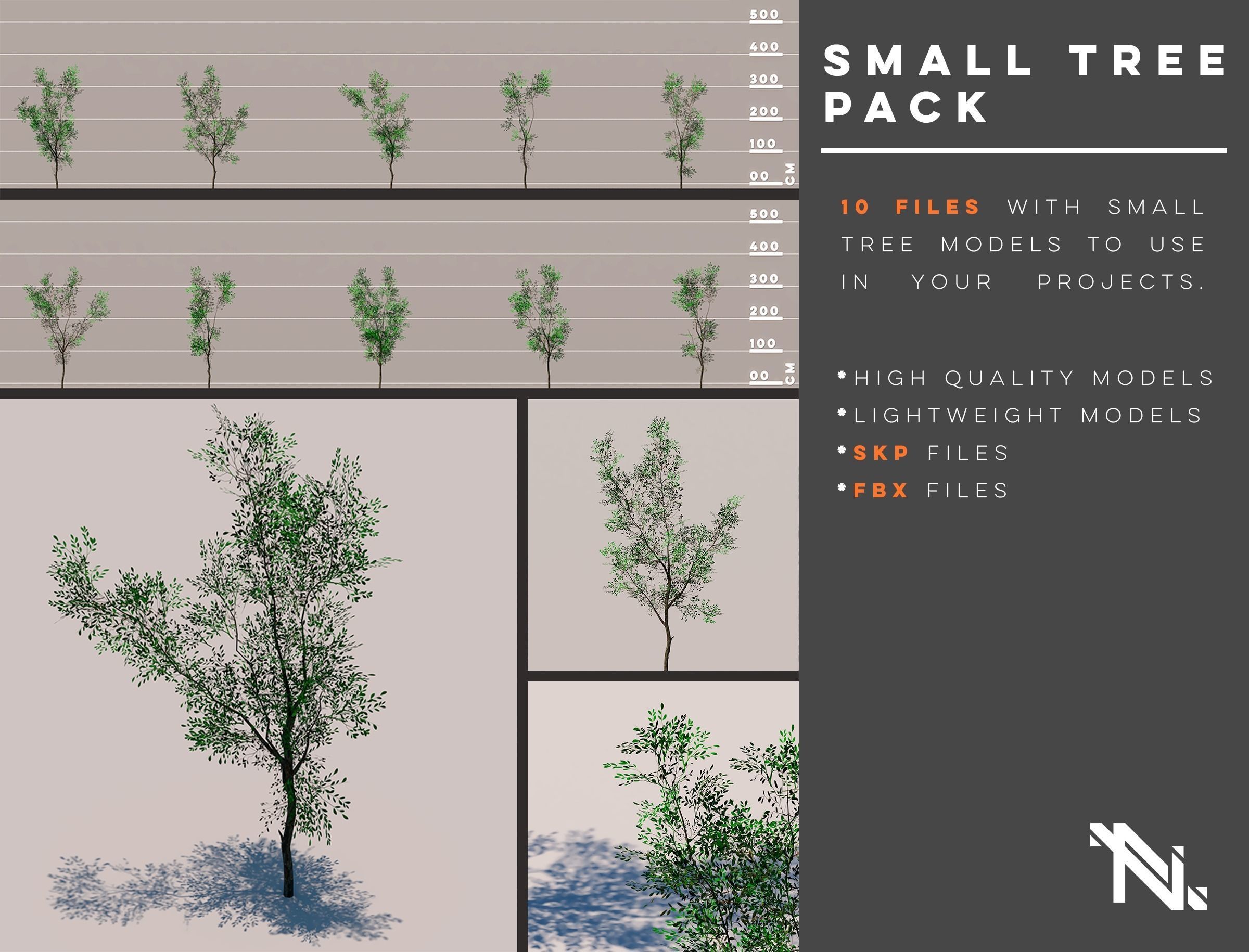 Small Tree Pack - 10 SKP and FBX trees free 3D model | CGTrader