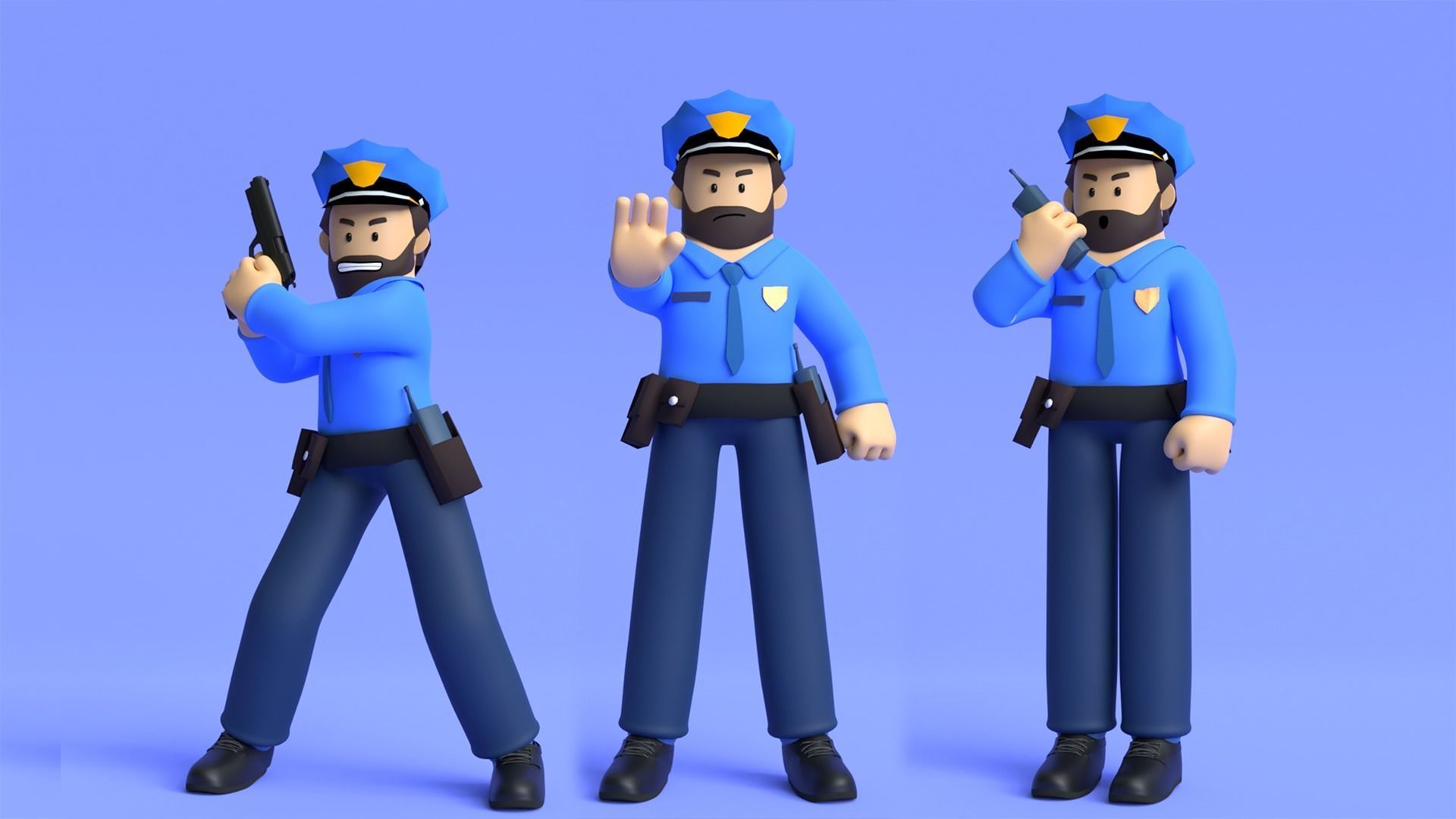 Minimal Police 3D Cartoon Character 3D model rigged | CGTrader