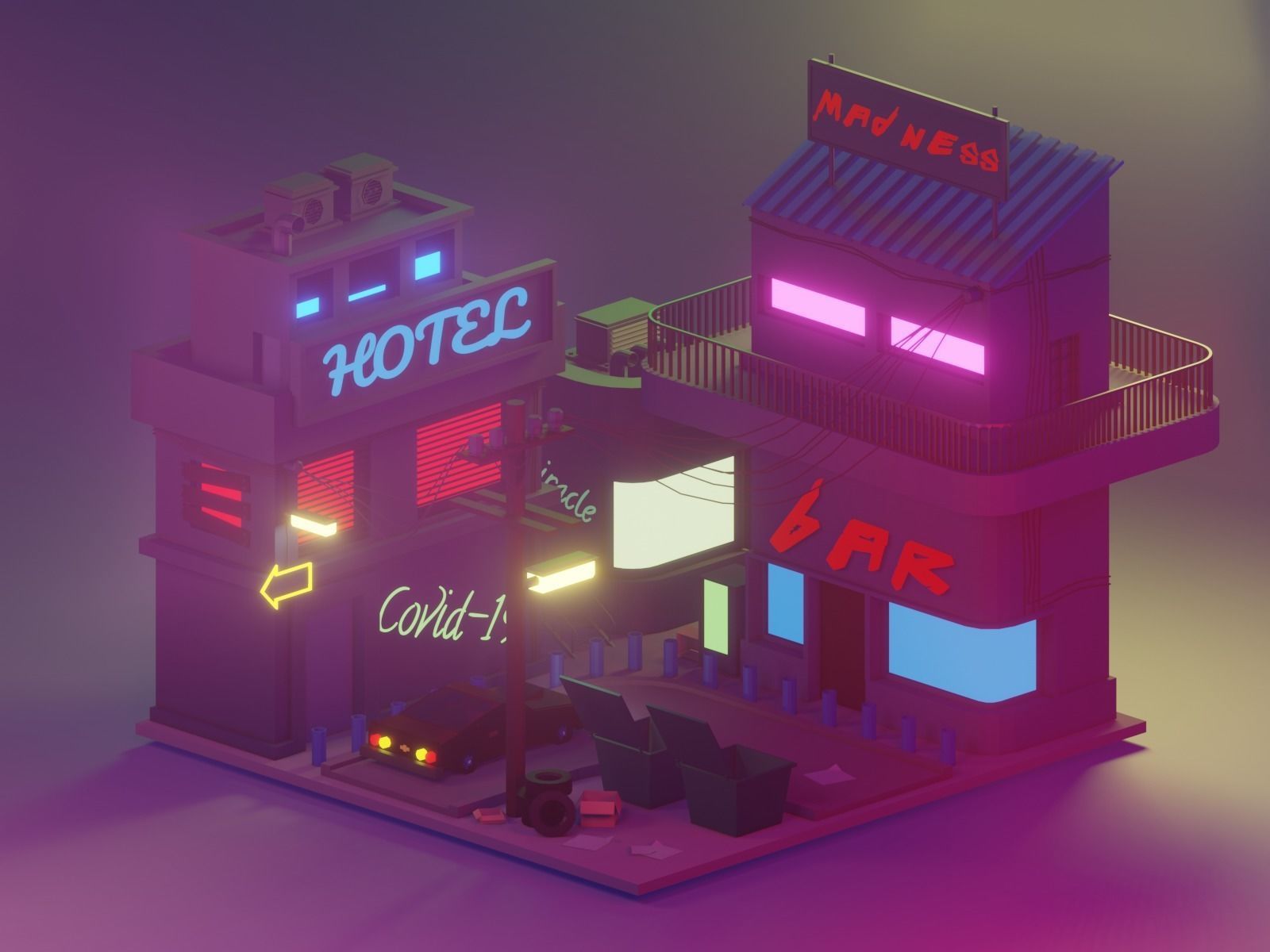 Low poly scene cyberpunk free VR / AR / low-poly 3D model | CGTrader