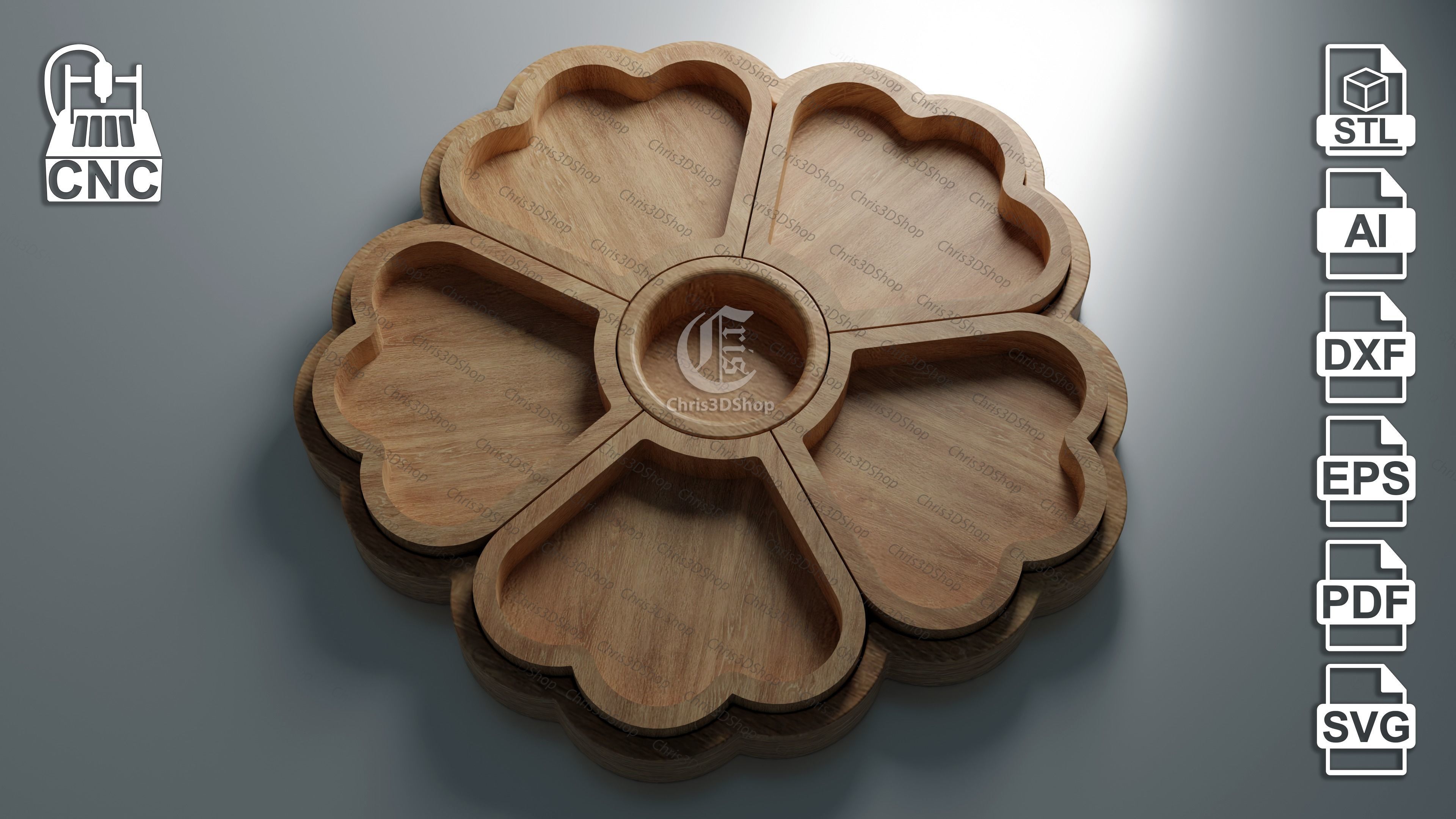 Flower Shaped Tray - 3D STL file and vector files for CNC 3D model 3D ...