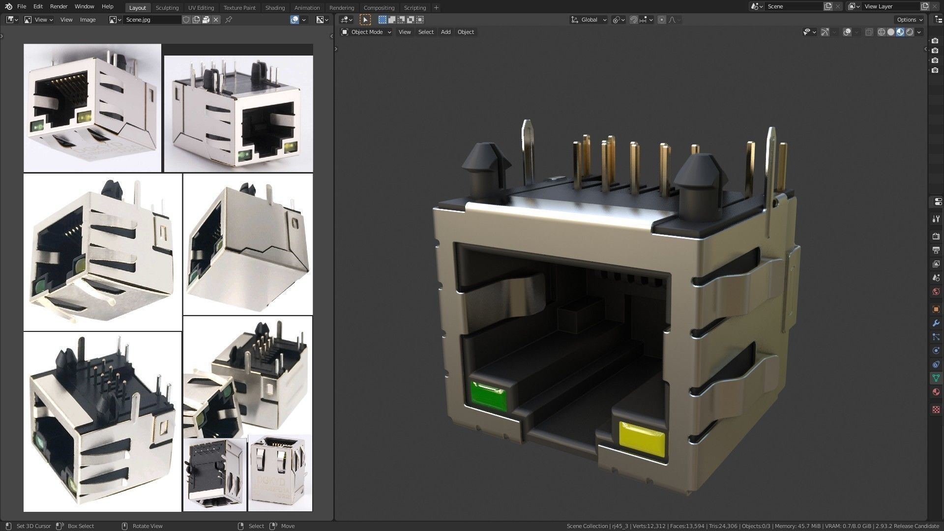 Rj45 Ethernet Socket 3D model | CGTrader
