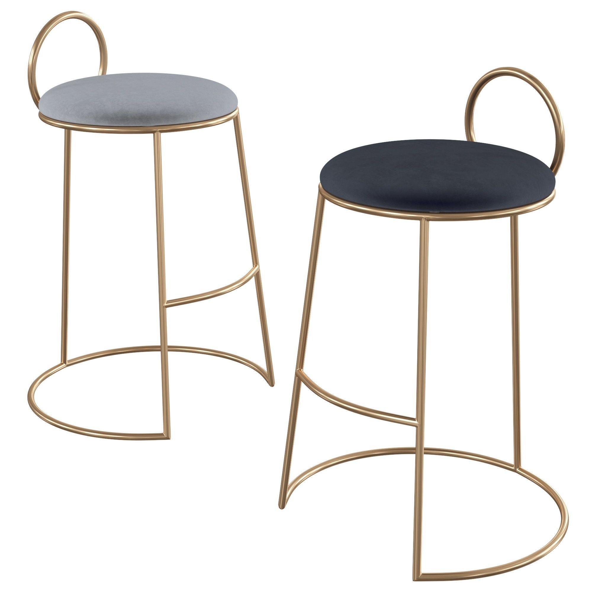 Modern Velvet Gold Kitchen Bar Stool 3D model | CGTrader