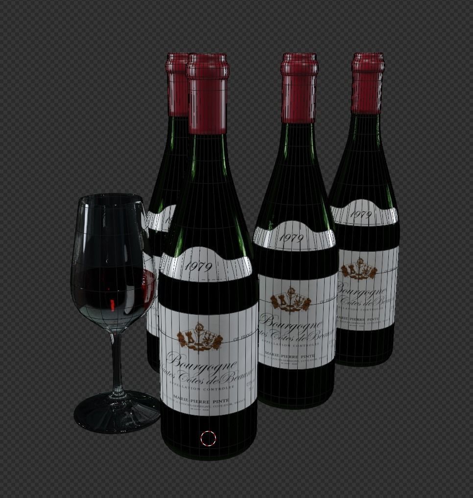 Burgundy red wine bottle with glass 3D model | CGTrader