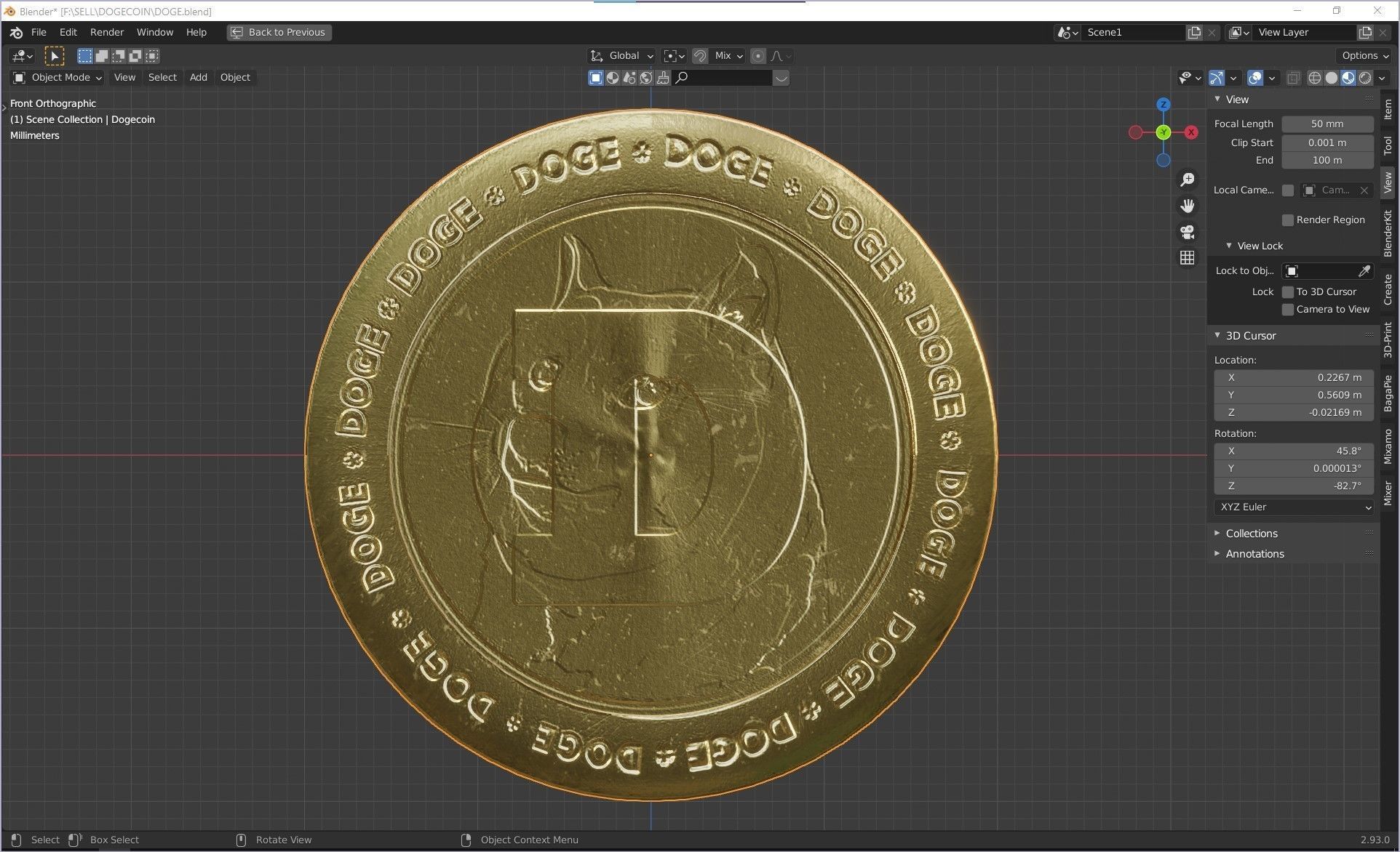 3D model Realistic Dogecoin 3D model 2k PBR Textures VR / AR / low-poly ...