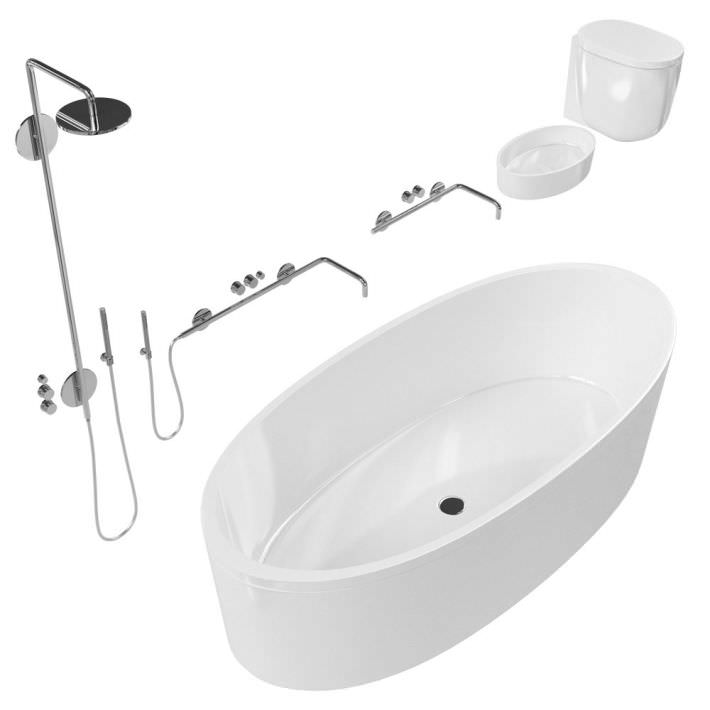Bathroom Set Bathtub Toilet Shower 3D model | CGTrader