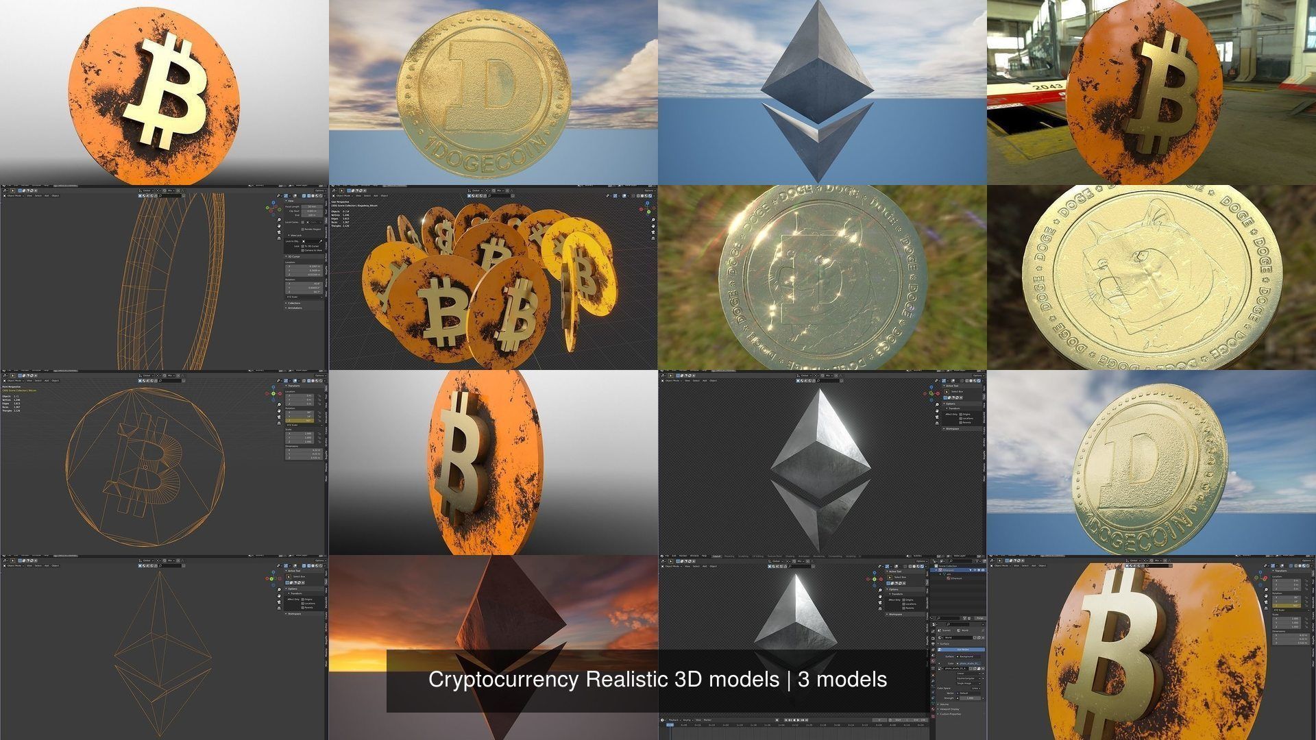 3D Model Collection Cryptocurrency Realistic 3D models VR / AR / low ...
