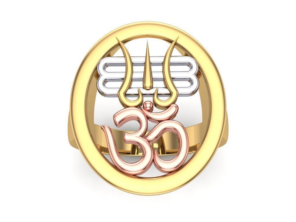 Om Trishul and Tripund Gold Ring for Men 3D model 3D printable | CGTrader