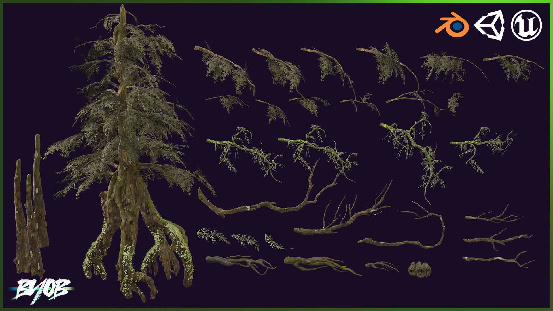 3D model Modular Giant Gnarled Tree - low poly 3D Models VR / AR / low ...