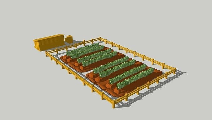 3D model Farm Field with Plants and Shed Scenery Set by Outland Models ...