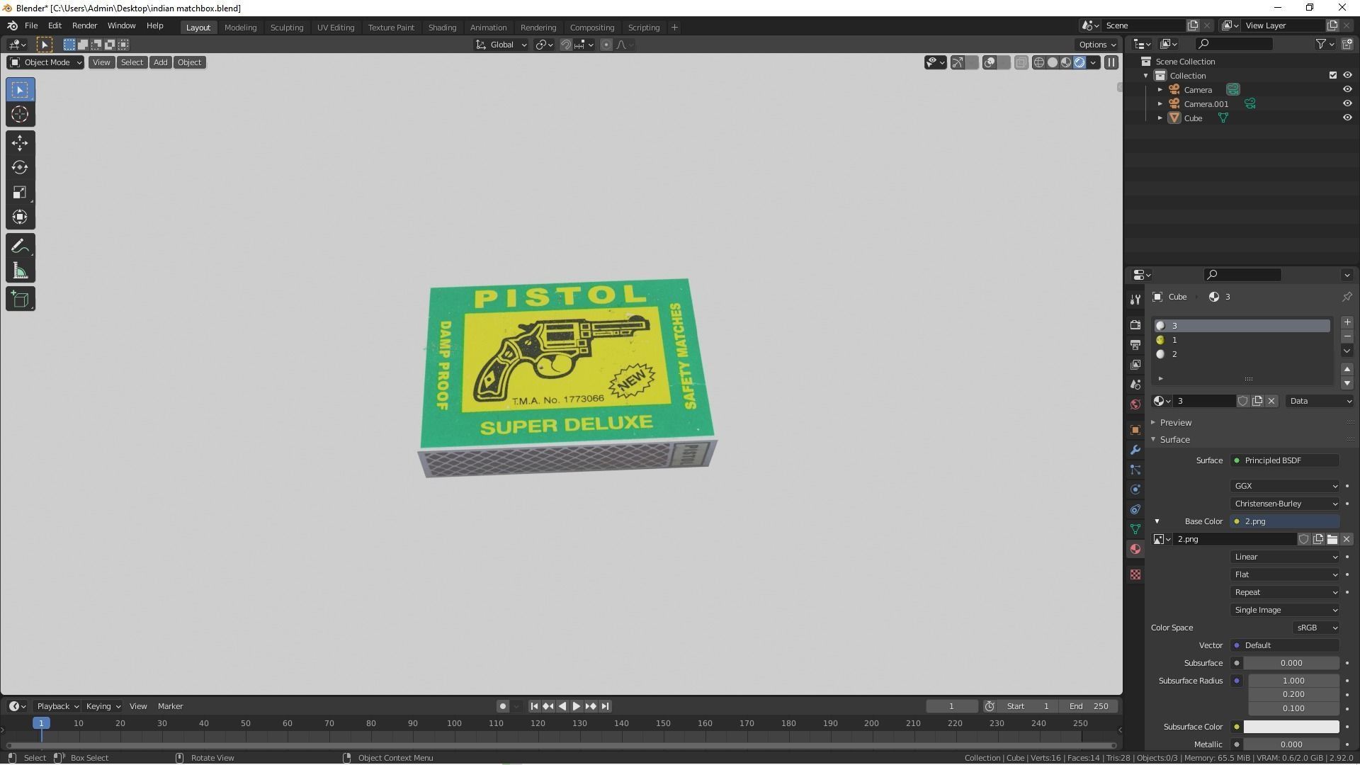 Indian matchbox pistol free 3D model | CGTrader