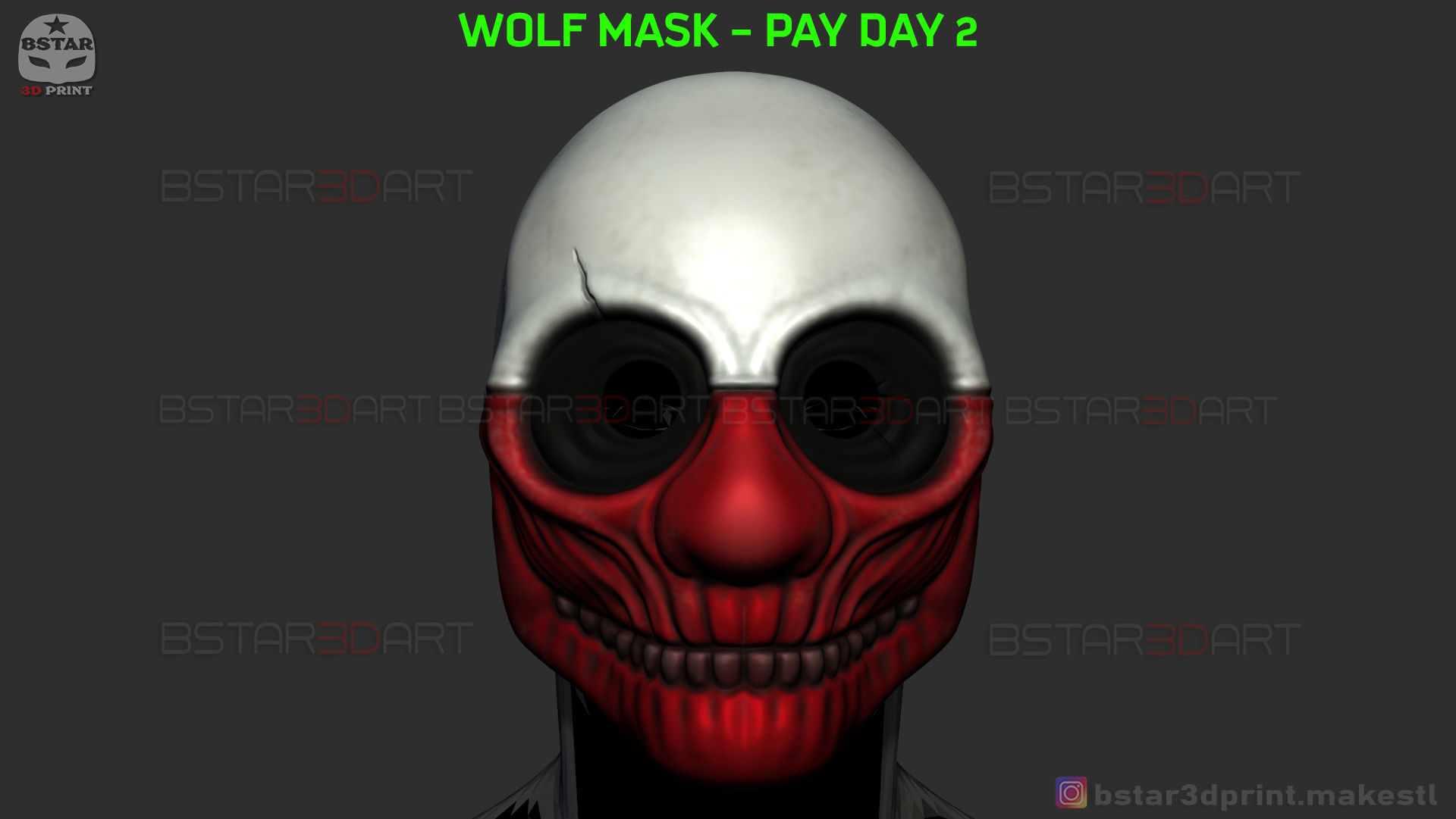Wolf Mask - Payday 2 Mask - Halloween Cosplay Mask 3D model 3D ...