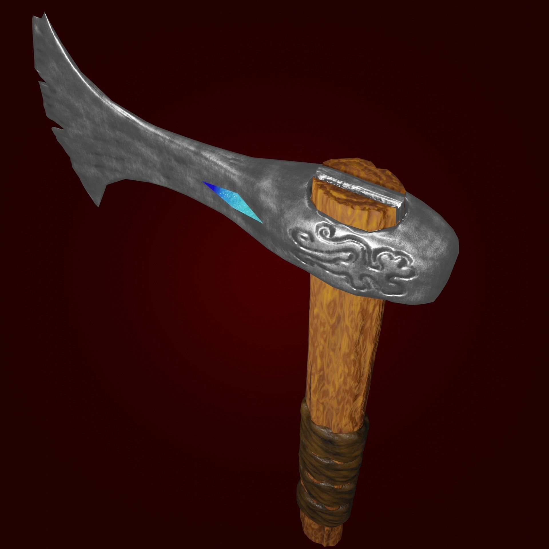 3D model Stylized Hatchet Weapon with crystal PBR low-poly game ready ...