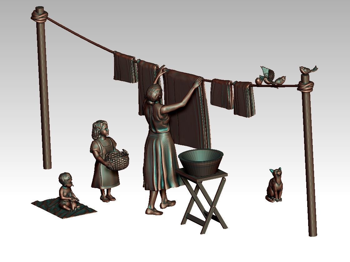 family bronze statue of woman washing clothes 3D model 3D printable ...