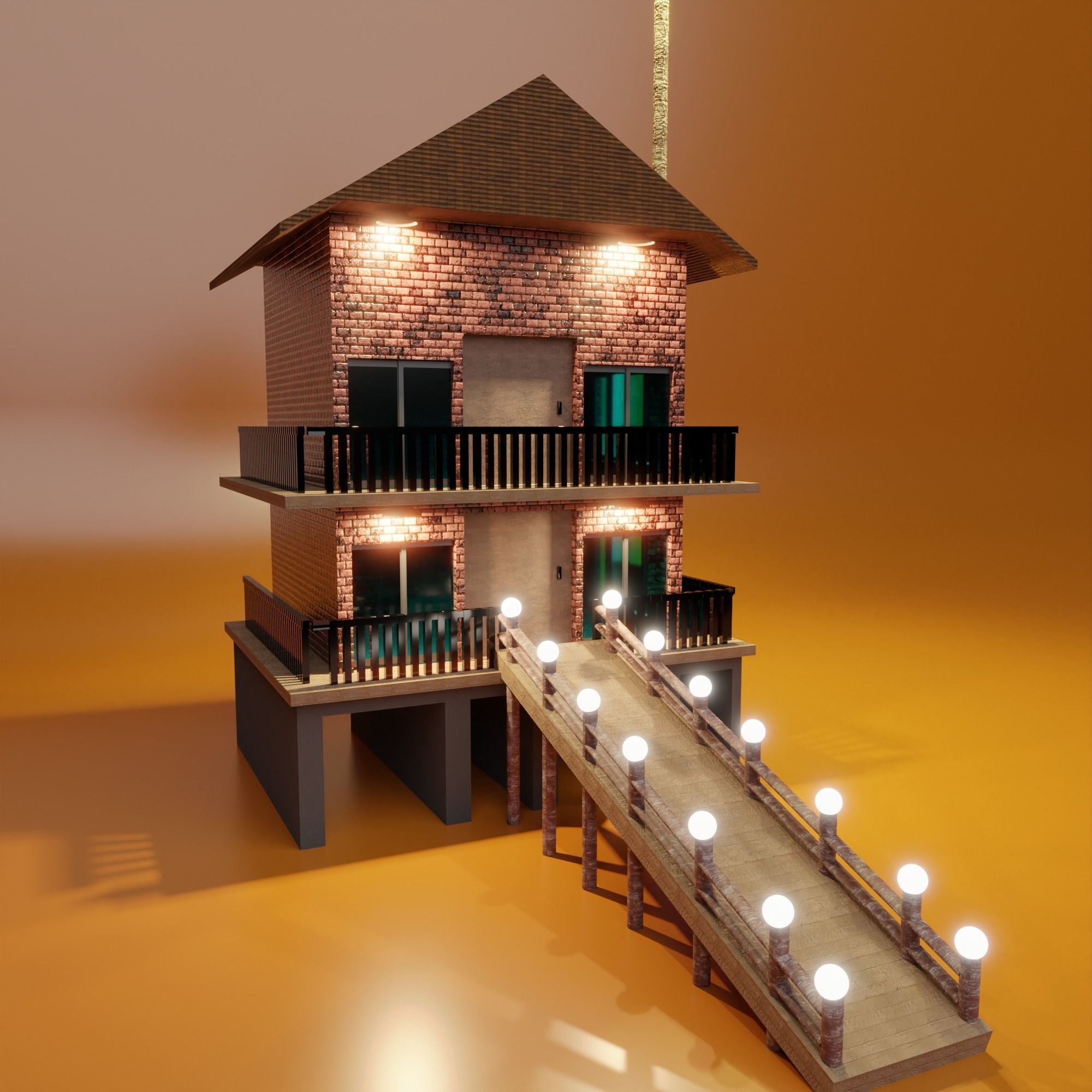 3D model Floating House 3D model with textures VR / AR / low-poly ...