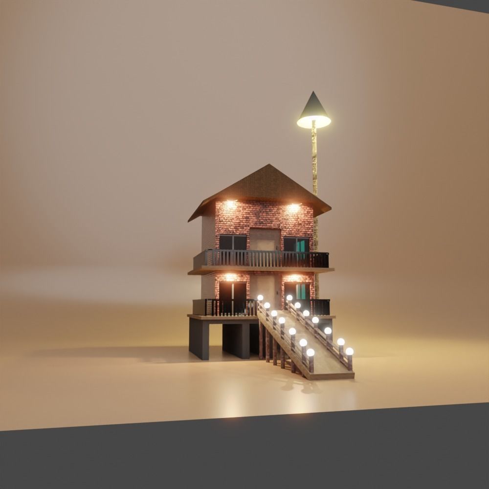 3D model Floating House 3D model with textures VR / AR / low-poly ...