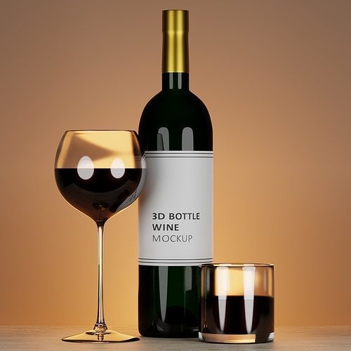 Wine Bottle and Glass Mockup free 3D model | CGTrader