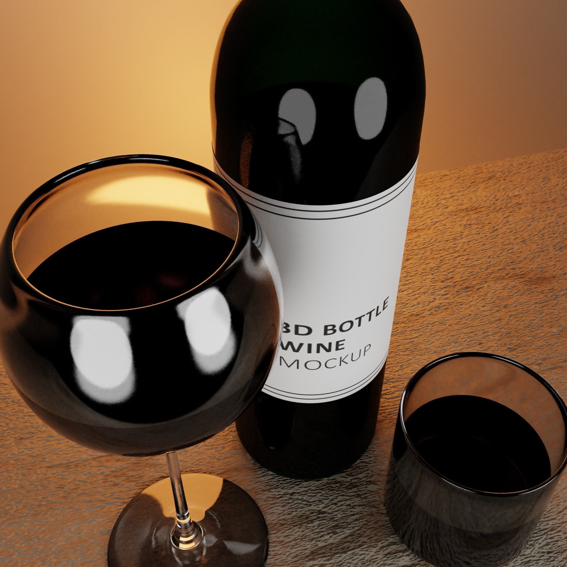 Wine Bottle and Glass Mockup free 3D model | CGTrader
