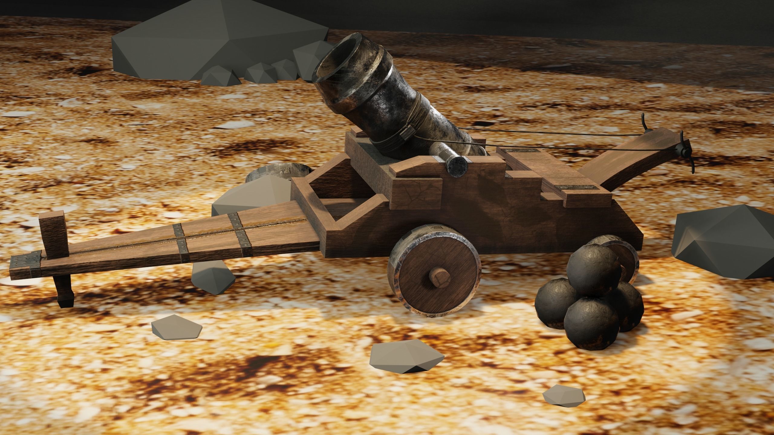 3D model Stylized Mortar Weapon Wood 4k Textures PBR Low-poly game ...
