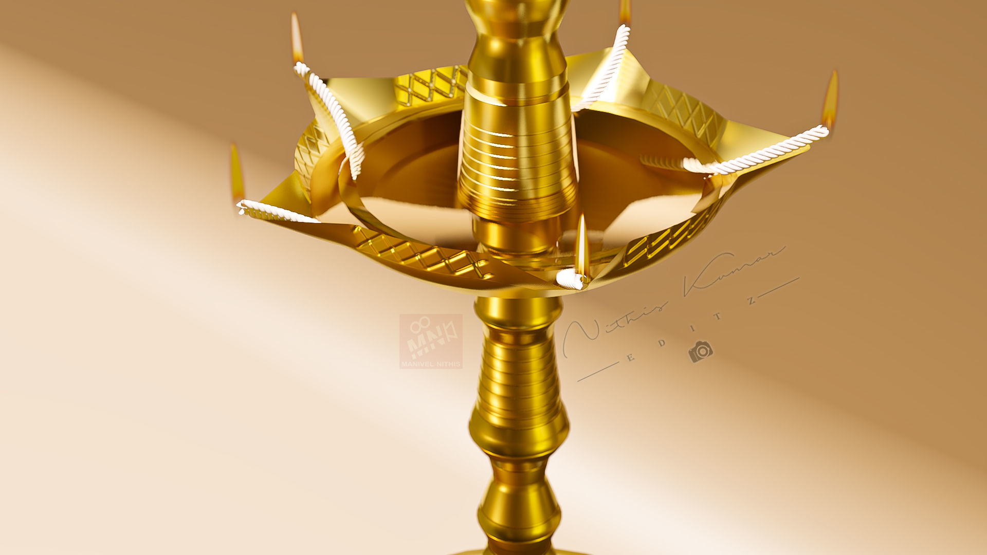 Kuthu Vilakku God Pooja Oil Lamp Brass Gold Kerala Traditional 3D model ...