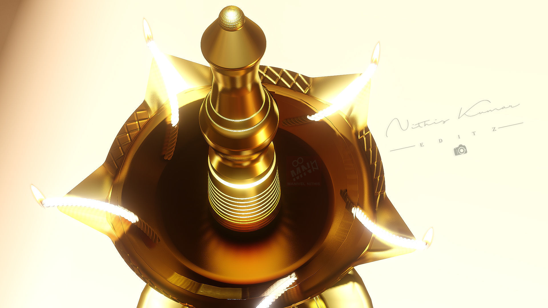 Kuthu Vilakku God Pooja Oil Lamp Brass Gold Kerala Traditional 3D model ...