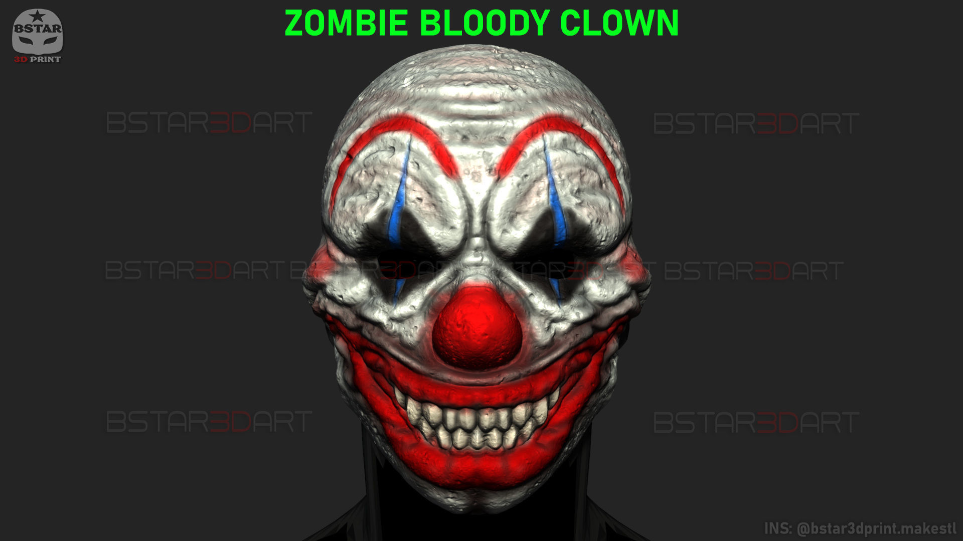 Zombie Bloody Clown Mask - Scary Halloween Cosplay 3D model 3D ...