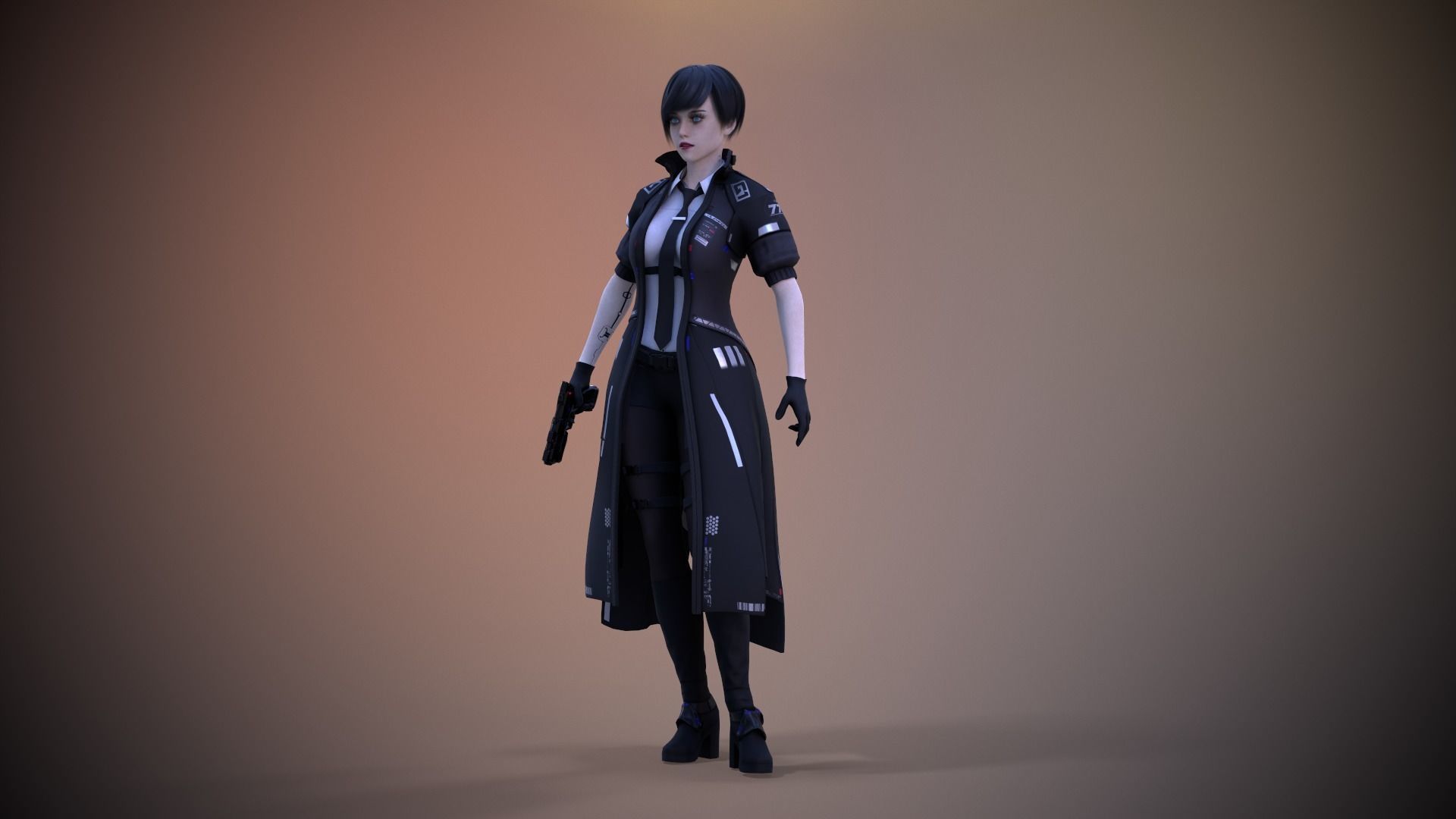 3D model Cyberpunk girl police VR / AR / low-poly rigged animated ...