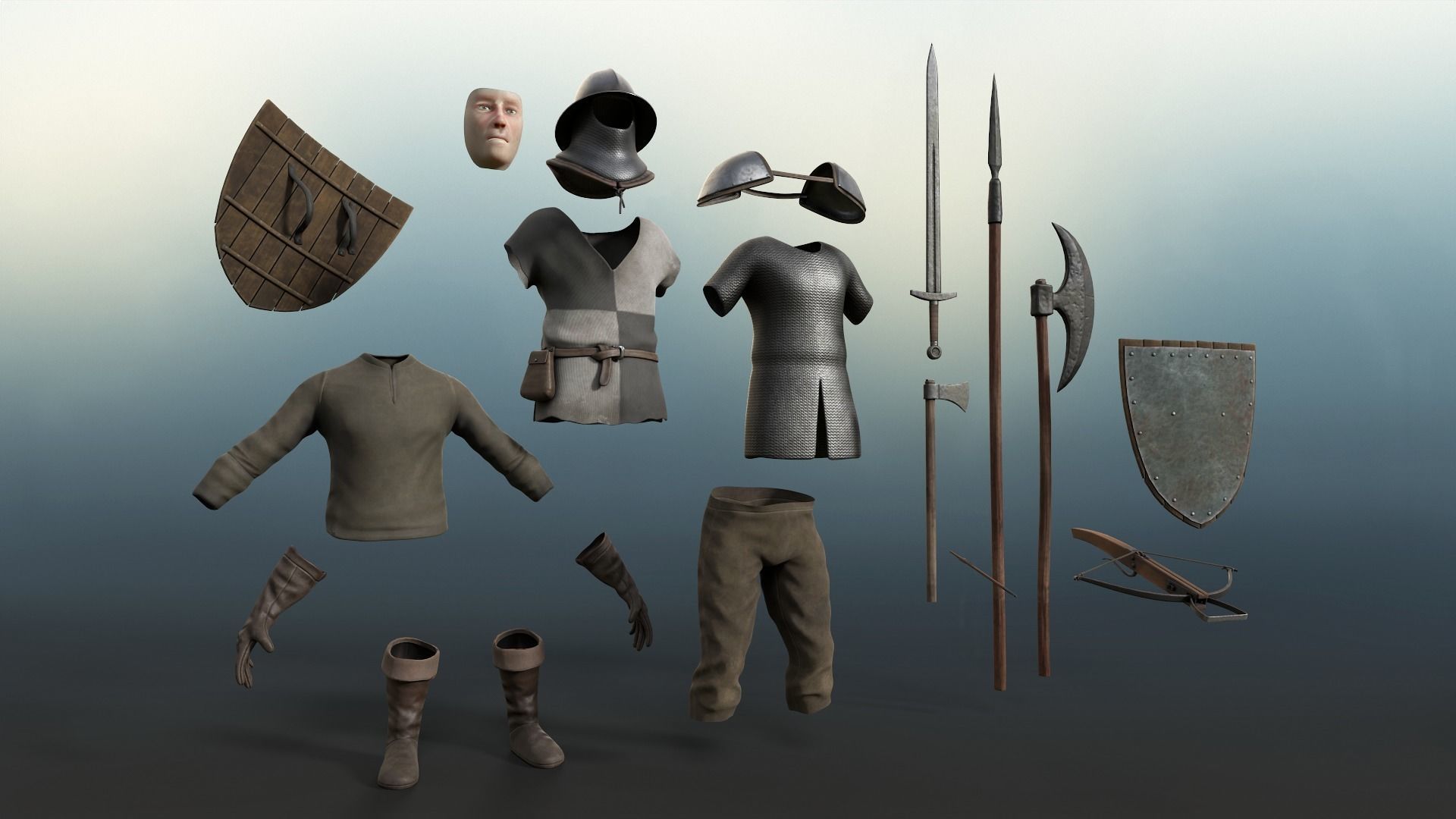 3D model Medieval Soldier Weapon and Armor Bundle VR / AR / low-poly ...