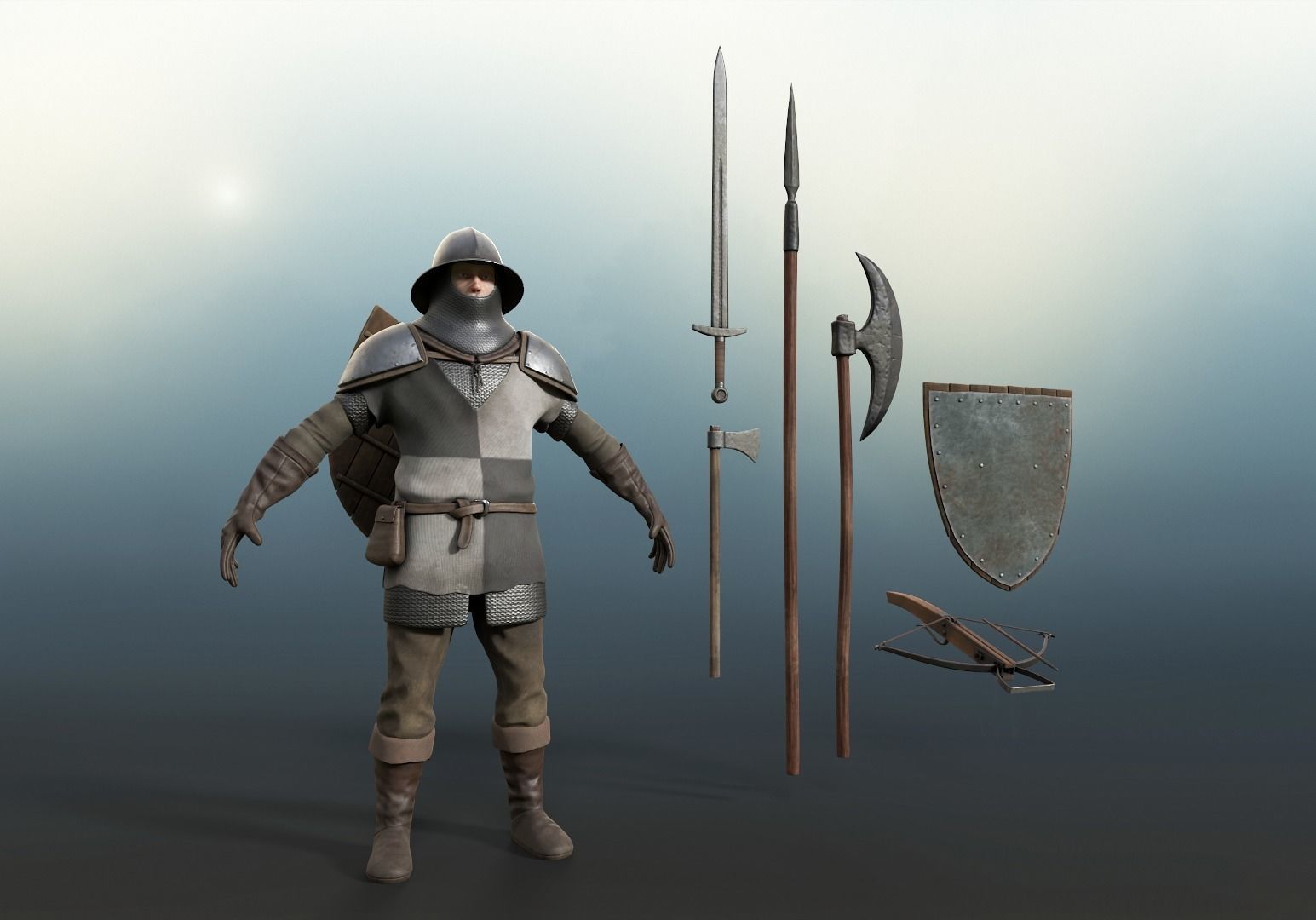 3D model Medieval Soldier Weapon and Armor Bundle VR / AR / low-poly ...
