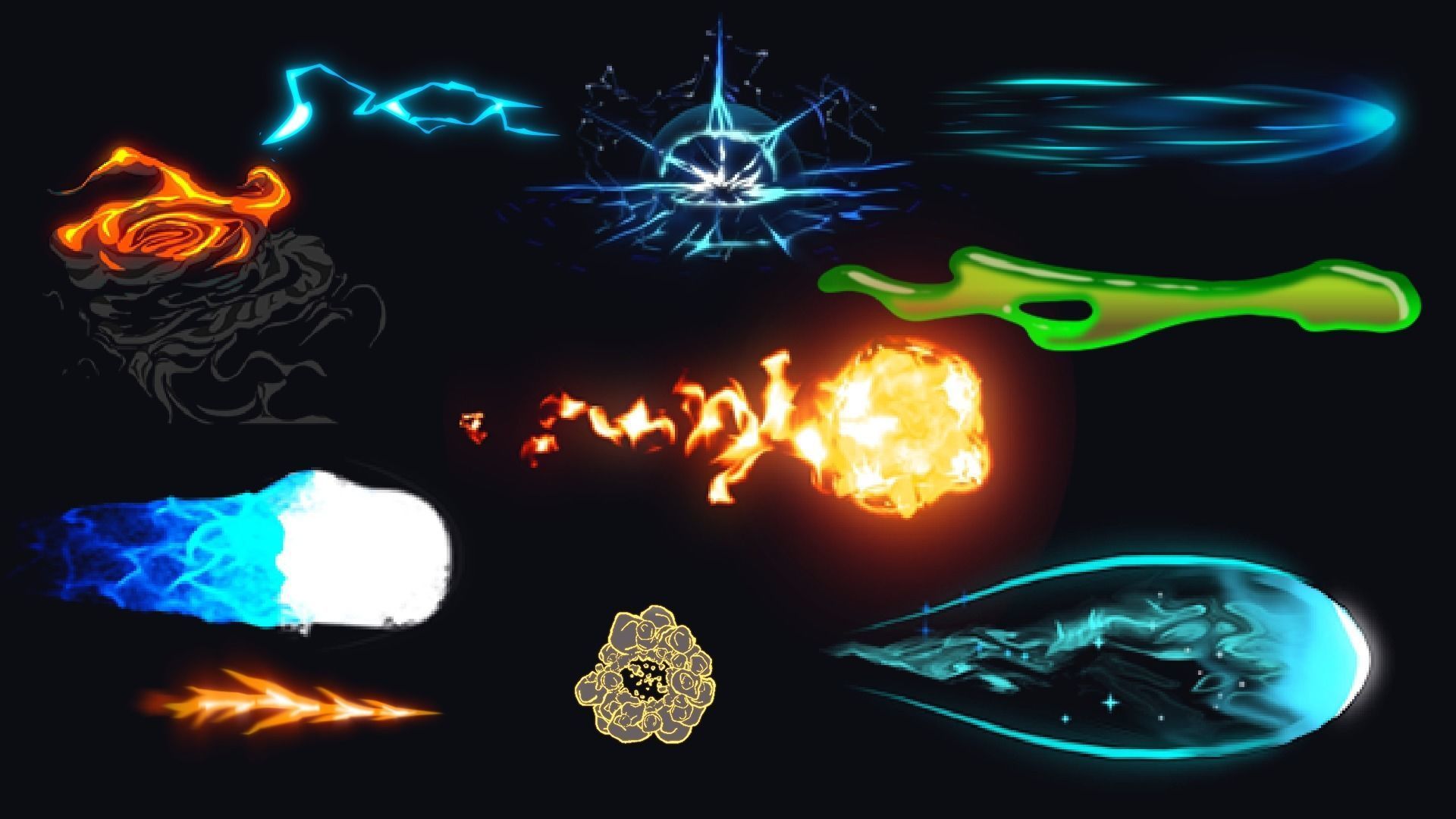 2d Sprite Sheet projectile muzzle flash explosion Fireball Texture ...