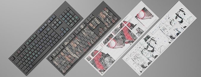 Keyboard Game Ready Low Poly Low-poly 3D model four squares 3D model ...