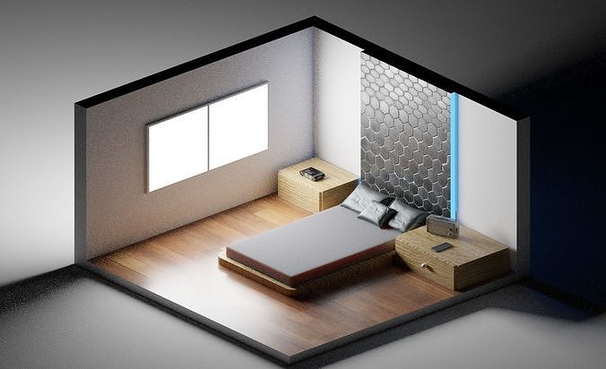 isometric bedroom from polygon verse free 3D model | CGTrader
