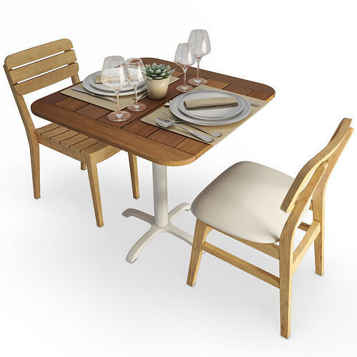 Vicky And Lodge Wooden Table And Chair Set 3D model | CGTrader