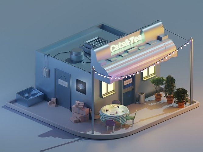 3D model Coffee Shop Restaurant Low Poly House Cafe VR / AR / low-poly ...