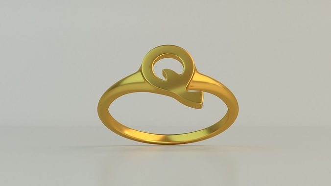 Ring Q gold with letter 3D model | CGTrader