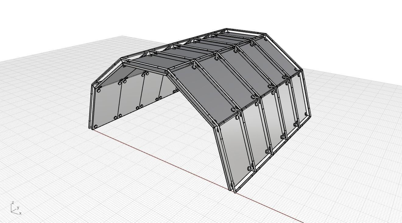 Arched structure wireframe with connections and glass panels 3D model ...