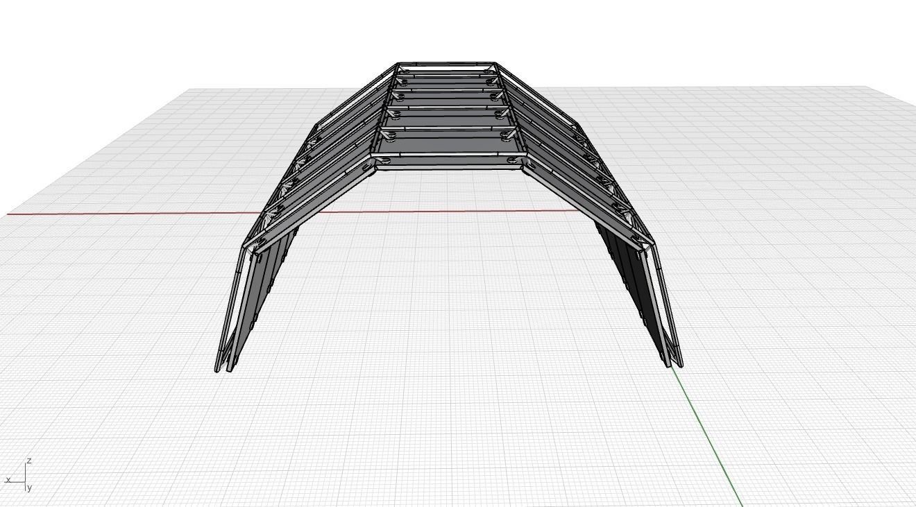 Arched structure wireframe with connections and glass panels 3D model ...