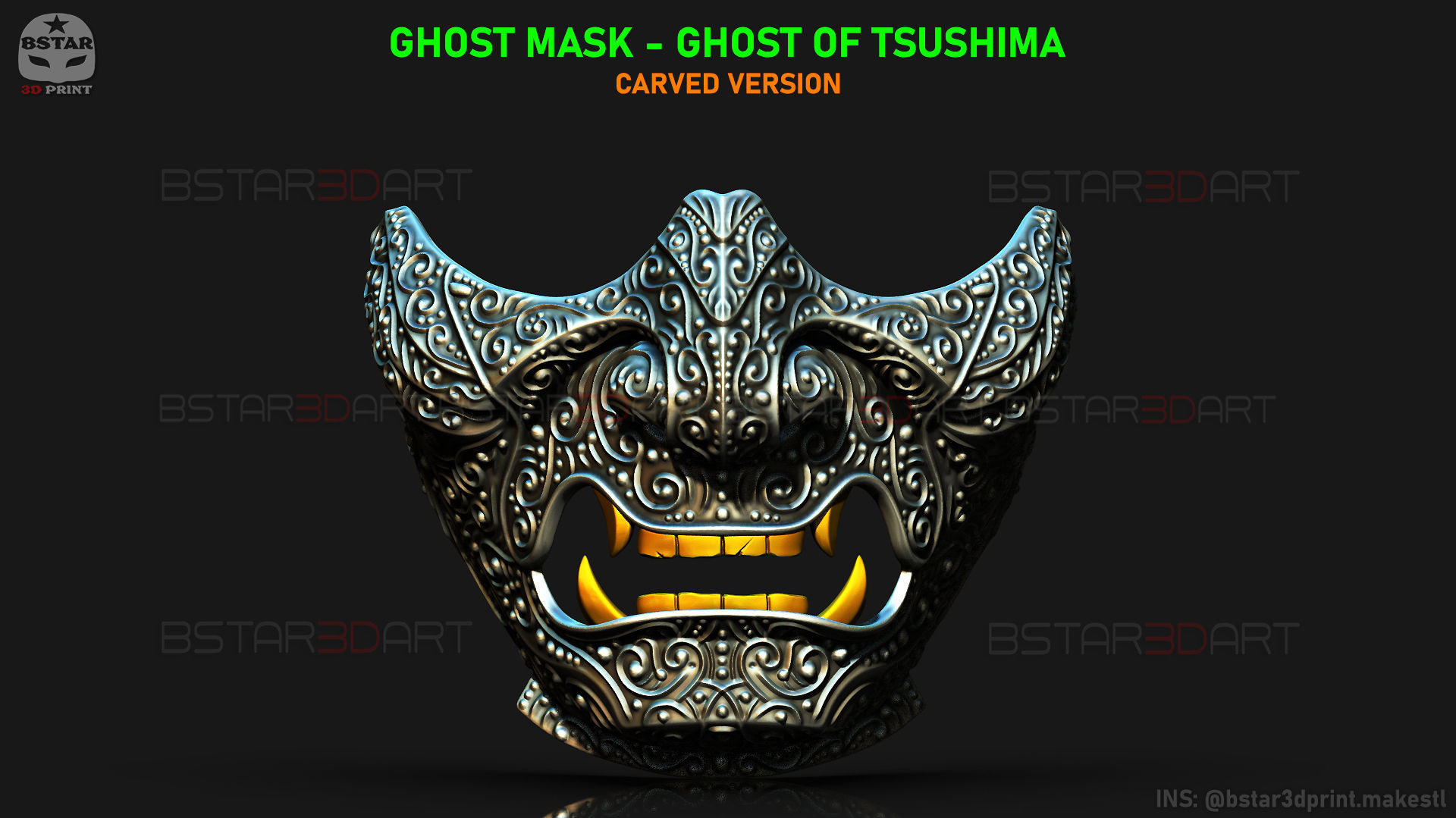 Ghost Of Tsushima - Ghost Mask Carved - Samurai Cosplay Mask 3D model ...
