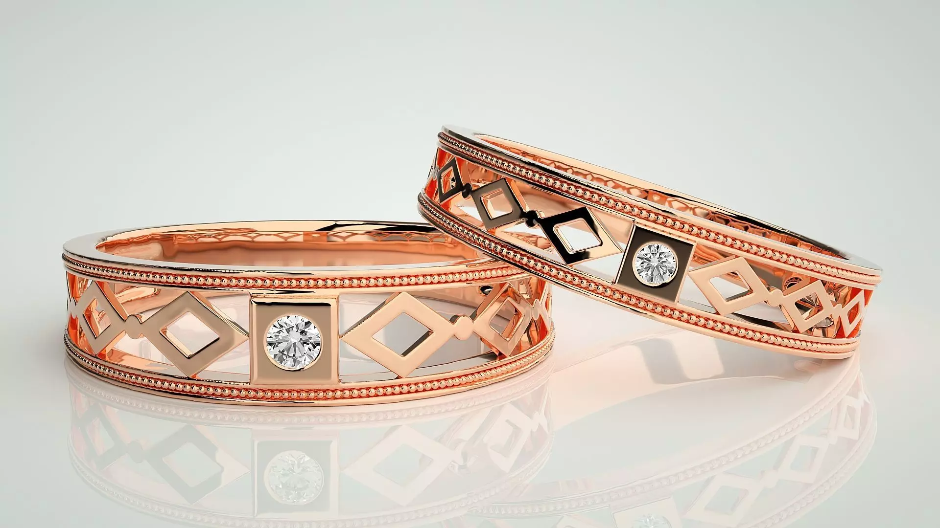 Solitaire Mesh Couple Band Ring 3dm stl render detail 3D model 3D ...
