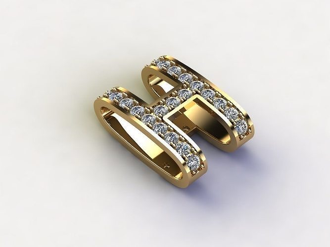 Pendant H letter gold ring with diamonds 3D model | CGTrader
