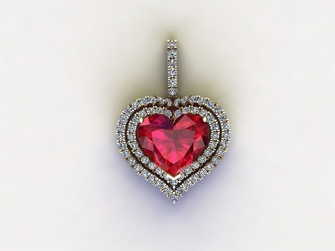 Heart Pendant with diamond and heart gem cadfile 3D model | CGTrader