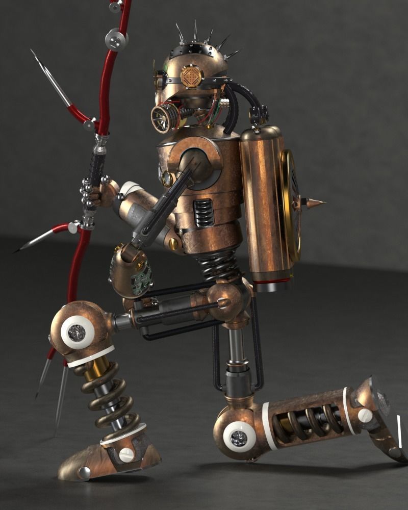 steampunk model robot with bow and arrow 3D model | CGTrader