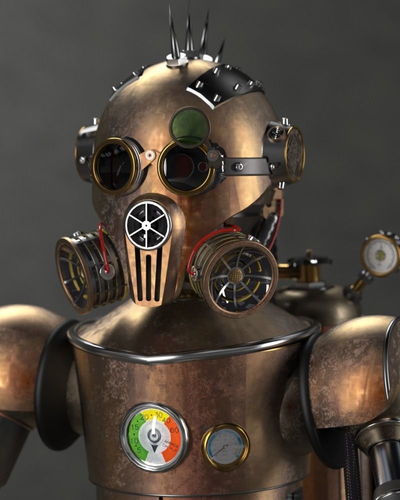 steampunk model robot with bow and arrow 3D model | CGTrader