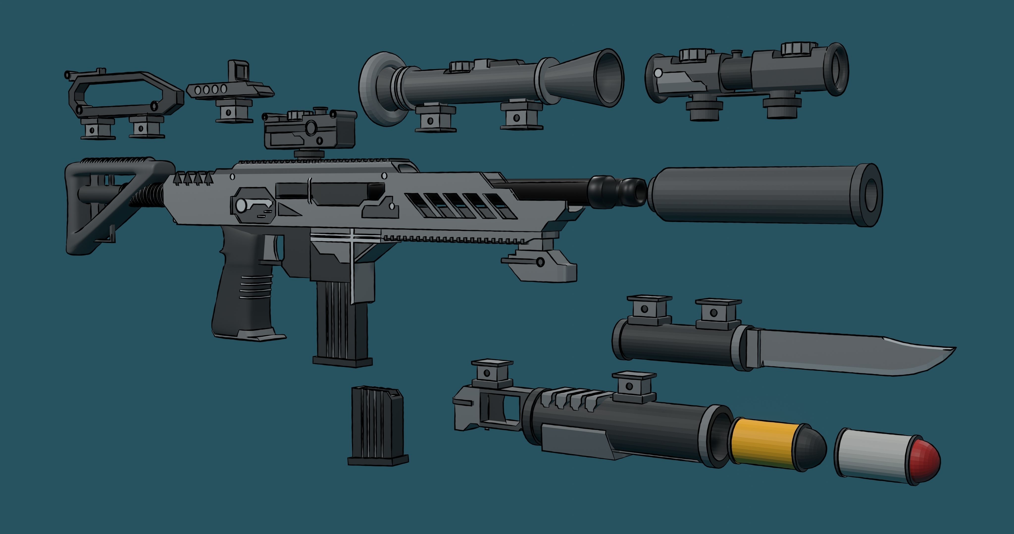 Borderlands Style Modular Assault Rifle 3d Model Cgtrader