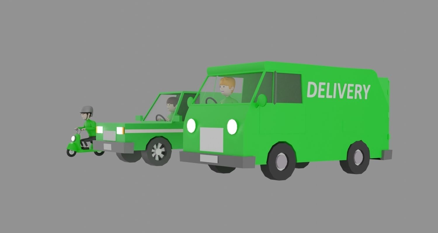 3D model Delivery service transportation set Blender rendering VR / AR ...